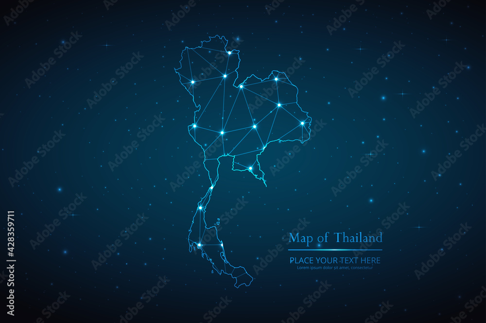 Abstract map of Thailand geometric mesh polygonal network line ...