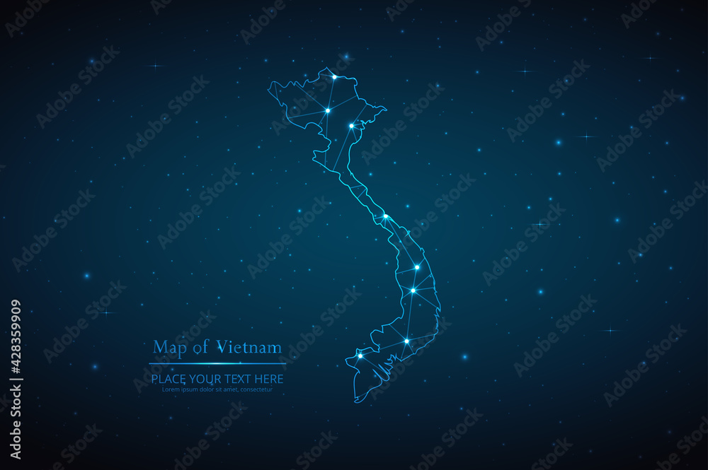 Abstract map of Vietnam geometric mesh polygonal network line ...