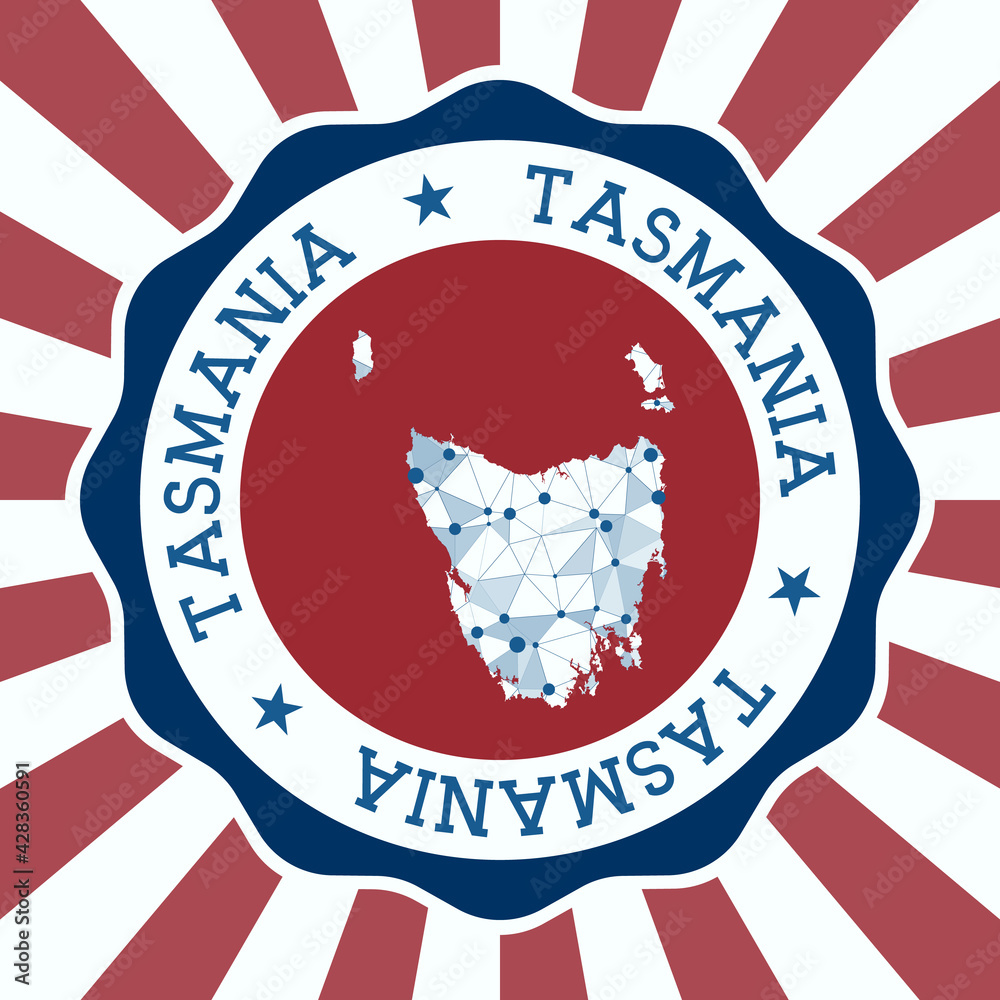 Tasmania Badge. Round logo of island with triangular mesh map and ...