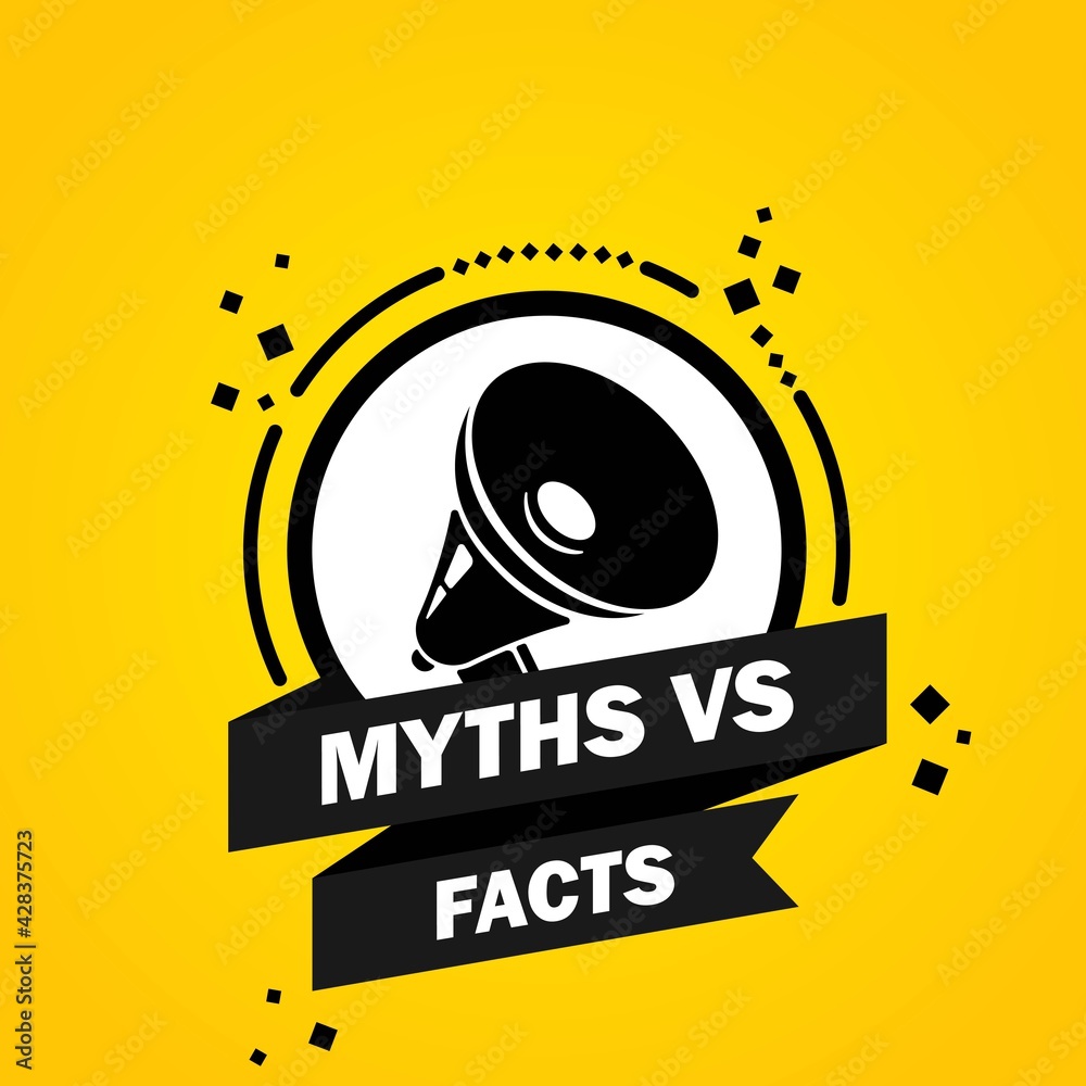 Megaphone with Myths vs facts speech bubble banner. Loudspeaker. Label ...