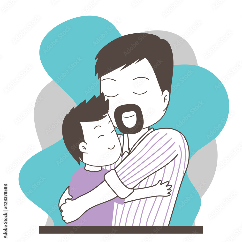 Father's day cute cartoon characters banner, background, pastel colored ...