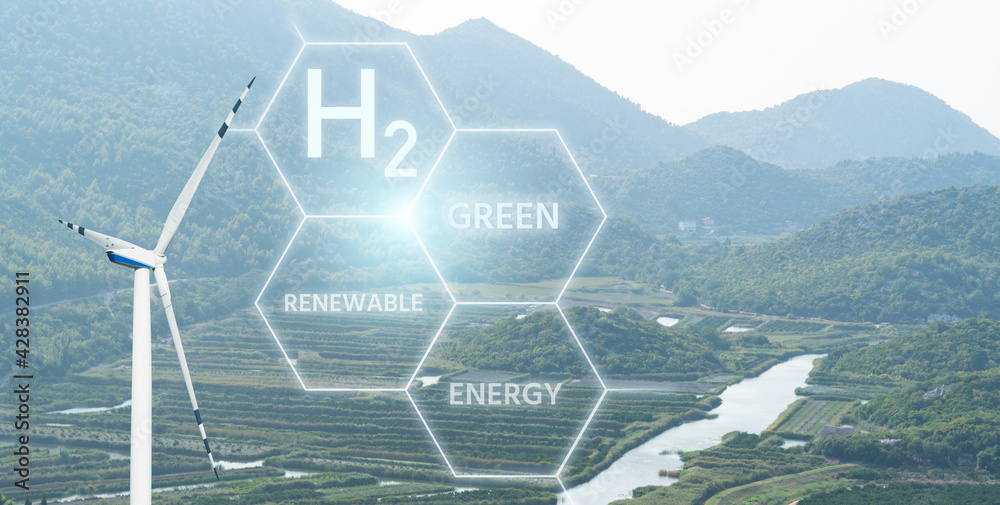 Getting green hydrogen from renewable energy sources. Concept Stock ...