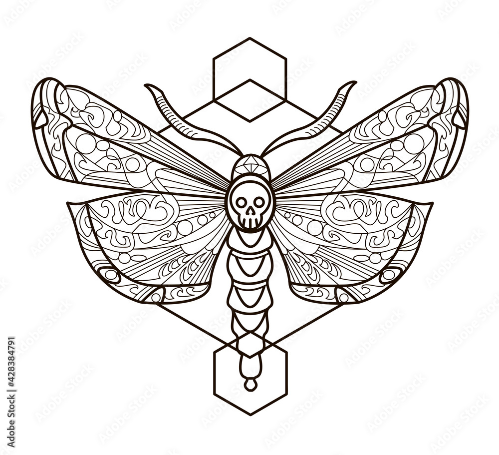 outline illustration Death's head hawk moth for coloring page, design ...