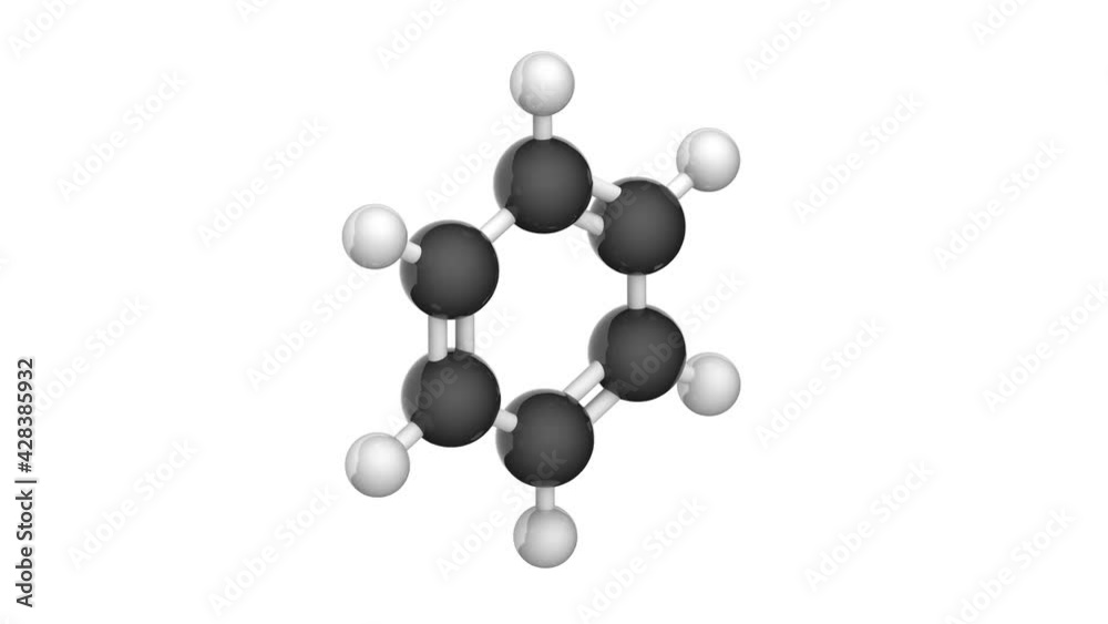 C6H6, benzol (benzene) molecule. Chemical structure model: Ball and ...
