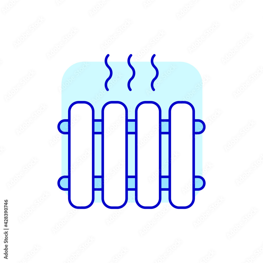 Heating pipes RGB color icon. Plumbing. Blue background. Thin line ...