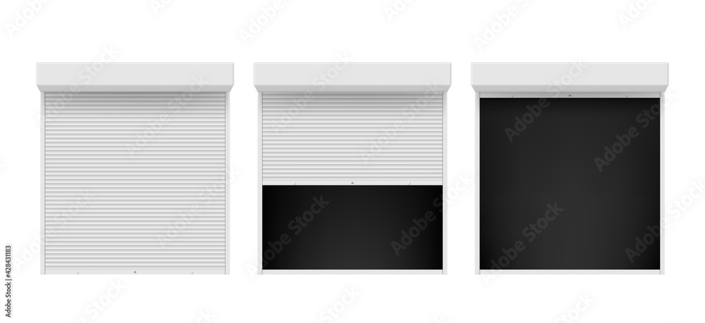 Collection realistic roller shutter door vector illustration. Set of ...