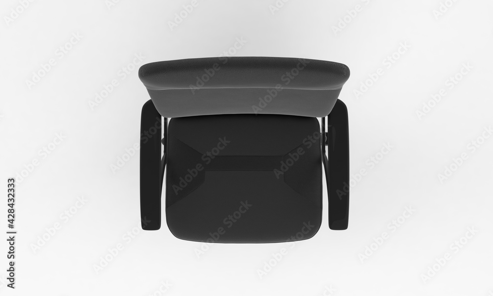 Top view of a black office chair on a white plain background Stock ...