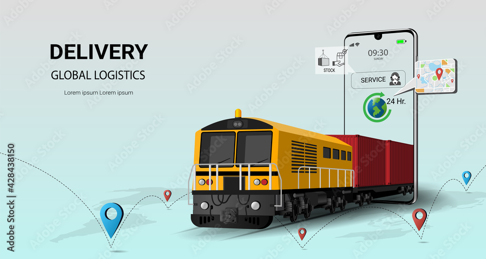 Online delivery logistics service on mobile. rail transportation ...