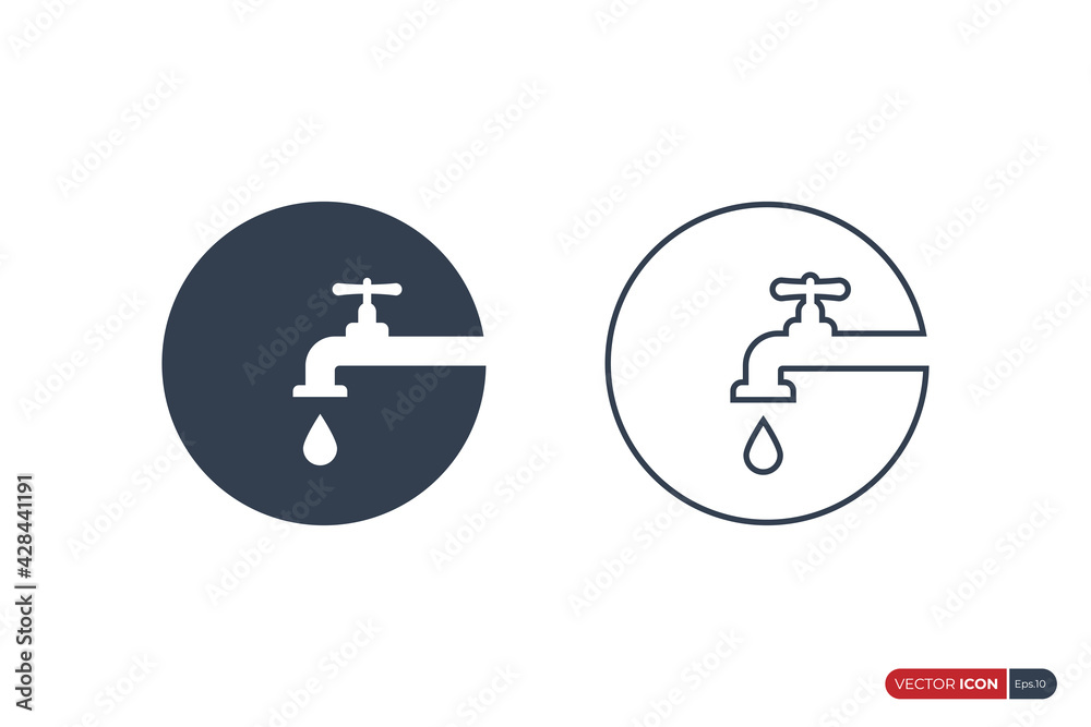 Water Faucet Icon. Fill and Outline Water Faucet and Waterdrop with ...