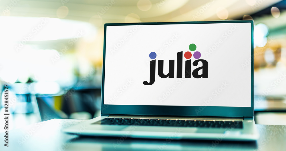 Laptop computer displaying logo of Julia programming language Stock ...