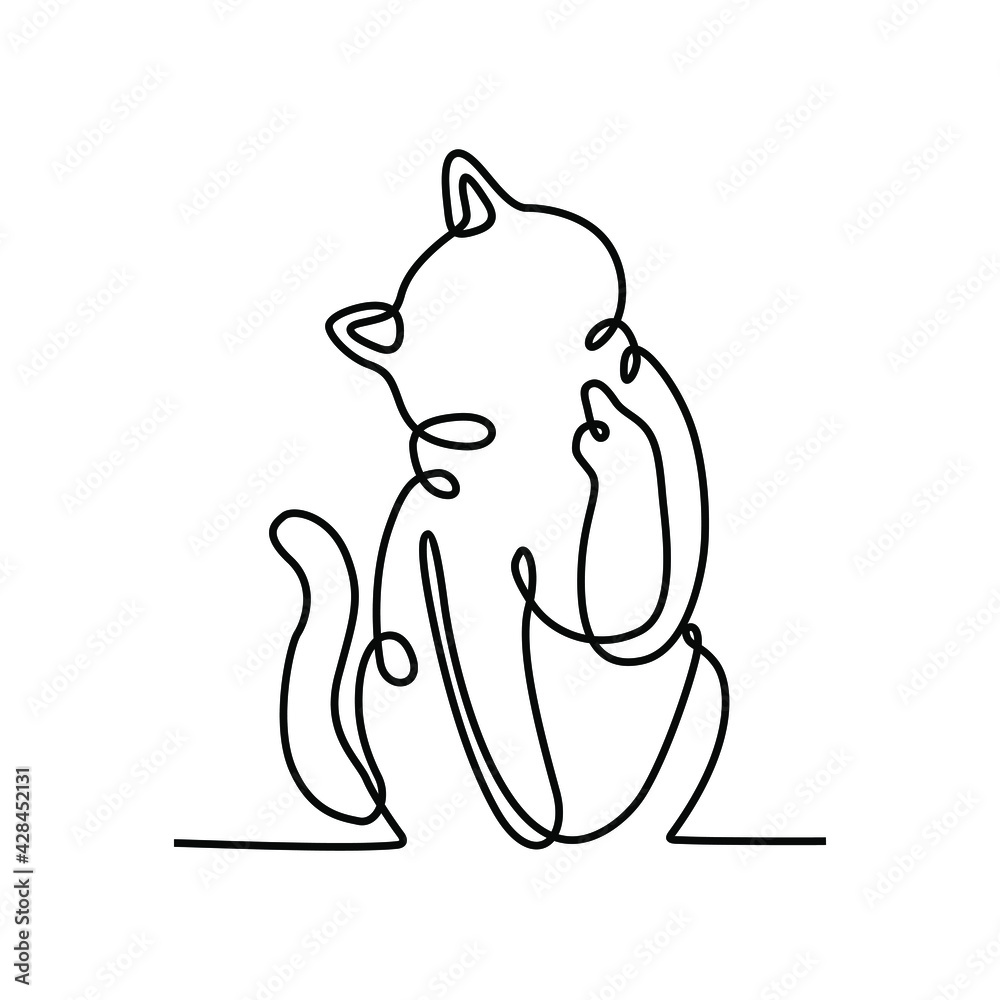 Continuous One Line Drawing Bad Meow Cat Kitten Tilt Head Showing ...