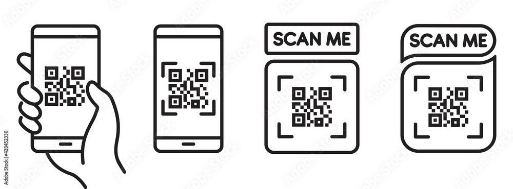 QR code scan icon with smartphone, scan me barcode sign, Vector ...