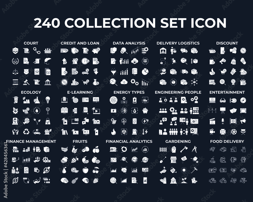 240 modern thin line icons. High quality pictograms. Linear icons set ...