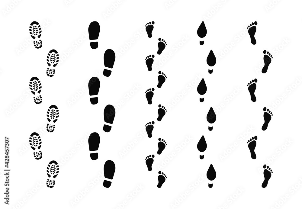 Set of human footprints isolated on white background. Step footprints ...