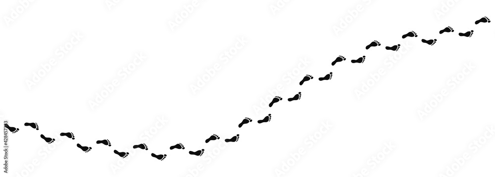 Step footprints paths. Silhouette of human footprints of bare feet ...