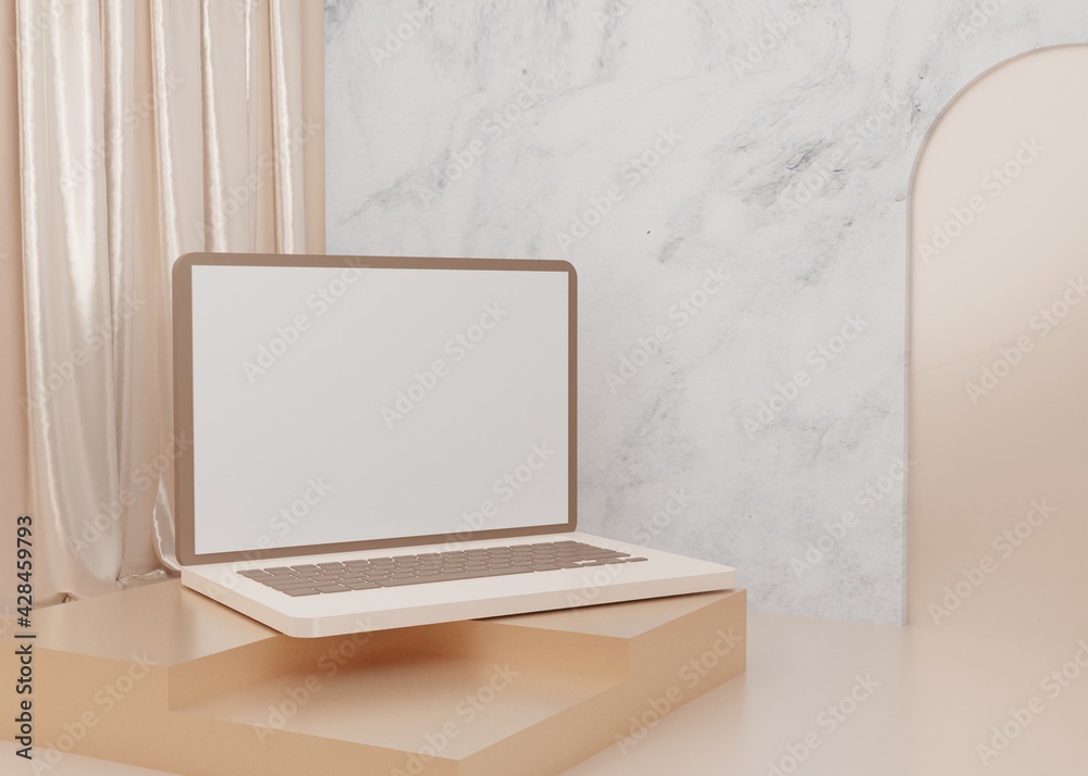 3D rendering surreal platform laptop mockup display pastel Premium Psd ...