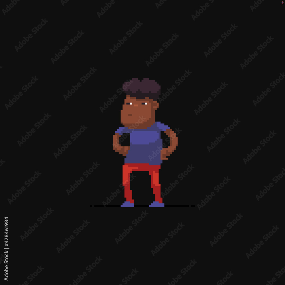 Pixel art african american male character with his hands on his sides ...