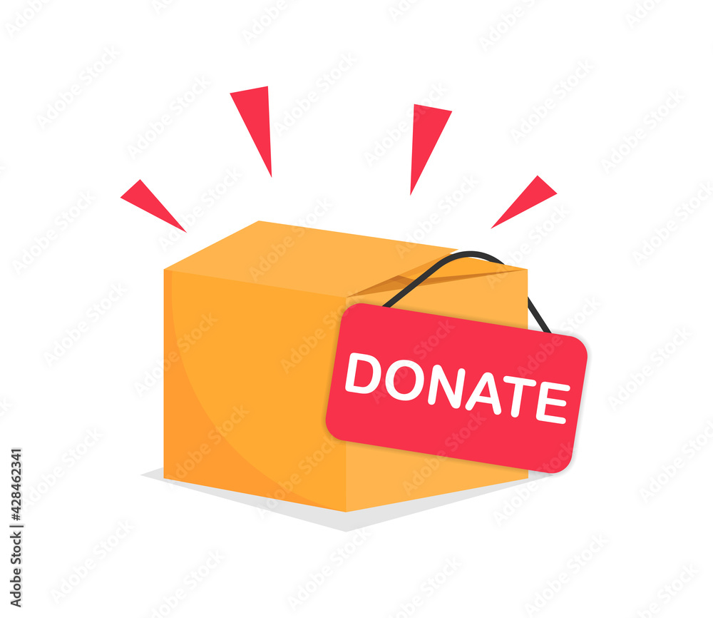 Donation box with signboard. Donate for charity. Vector illustration in ...