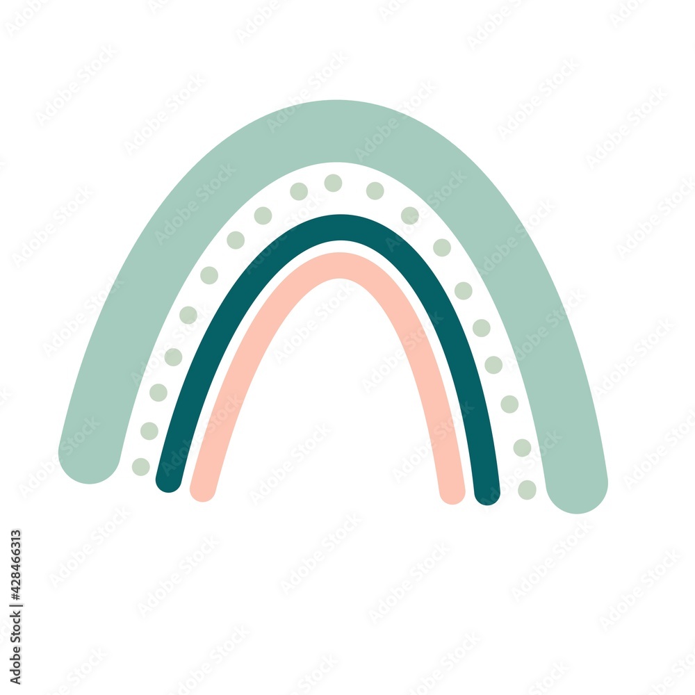 Cute pastel rainbow set with drops and heart isolated on white ...