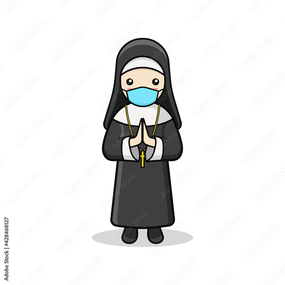 Kawaii illustration nun wearing medical face mask vector graphics Stock ...