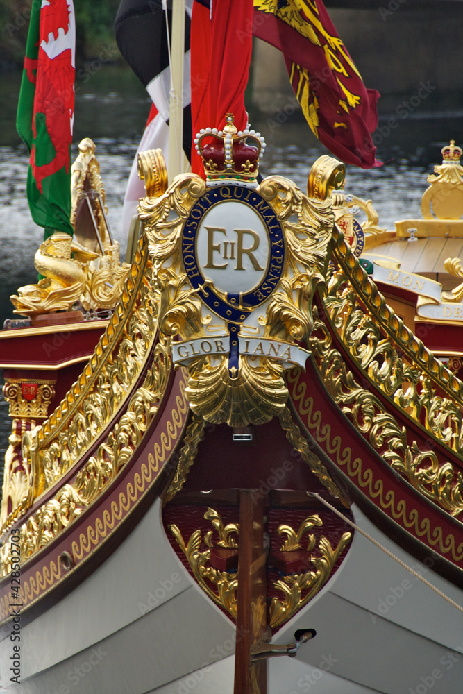 Stern of the Royal Barge Gloriana with Crown, Elizabeth the 2nd Regina ...