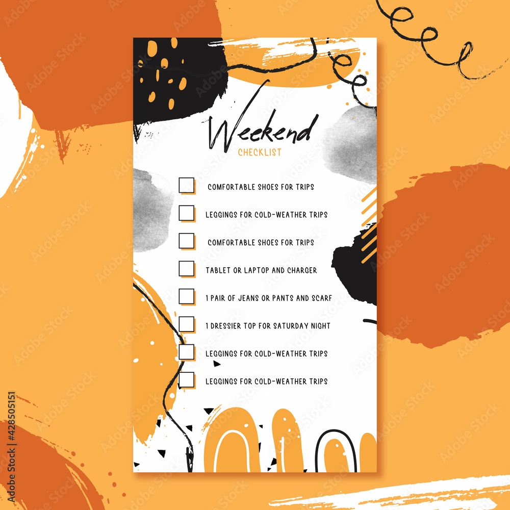 Weekend Checklist Printable Template Stock Vector | Adobe Stock