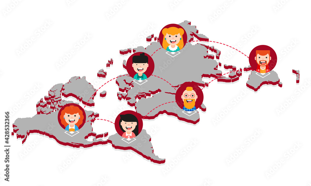The concept of connecting people around the world.isometric world map ...