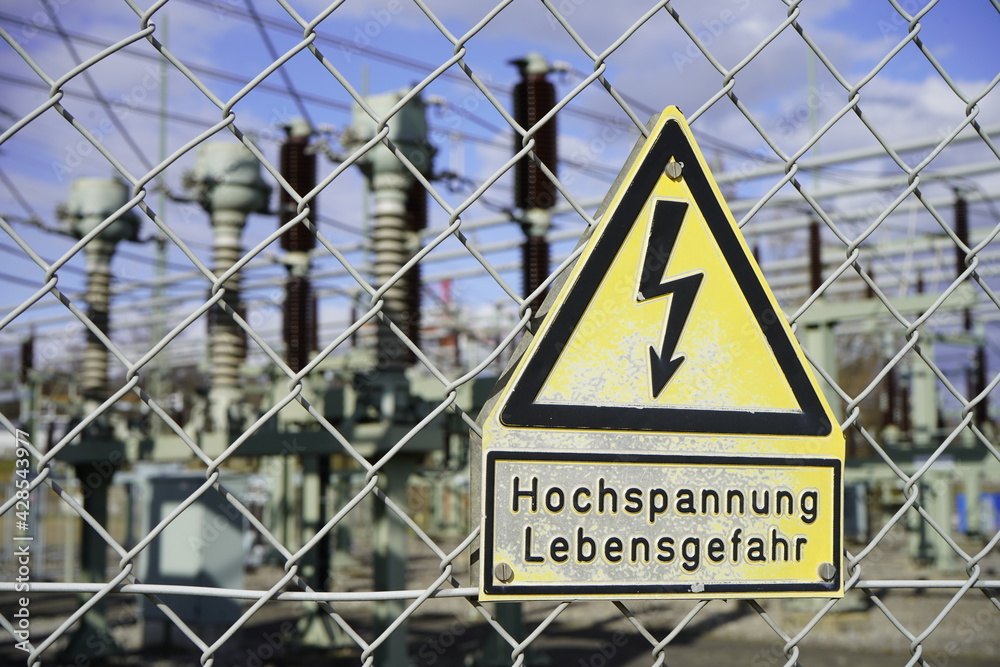 High voltage electricity electrification danger warning Stock Photo ...