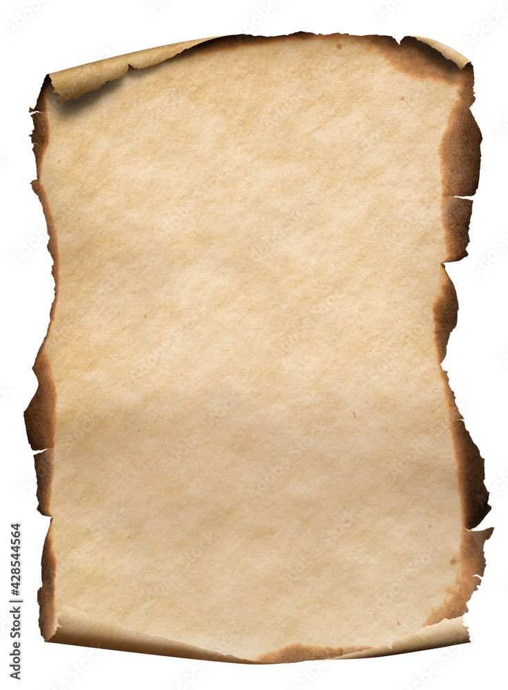 old vertical paper or map with burnt curved edges isolated Stock Photo ...