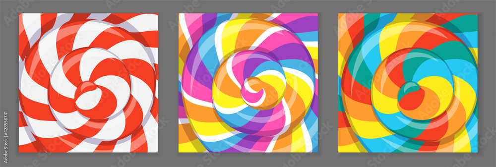 Colorful lollipop background with rainbow stripes. Posters with pattern ...
