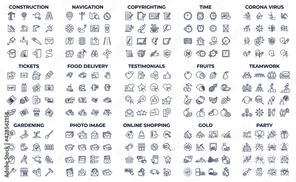 240 modern thin line icons. High quality pictograms. Linear icons set ...