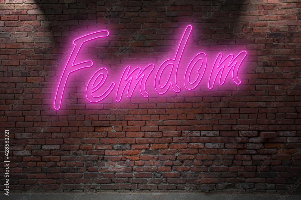 Neon BDSM Femdom lettering on Brick Wall at night Stock Photo | Adobe Stock
