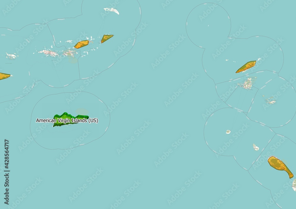 America Virgin Islands map showing country highlighted in green color ...
