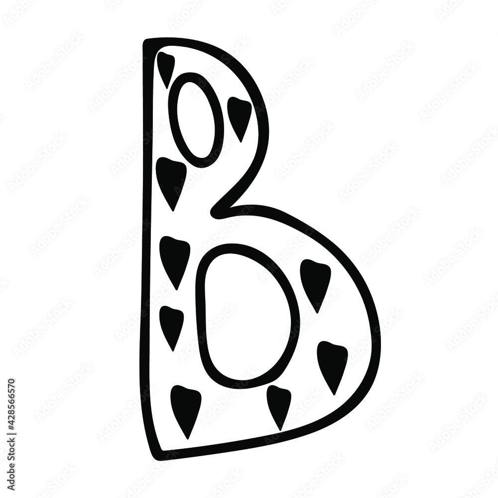 Stylized alphabet - letter B, vector illustration Black hand drawn ...