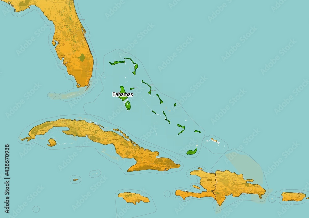 Bahamas map showing country highlighted in green color with rest of ...
