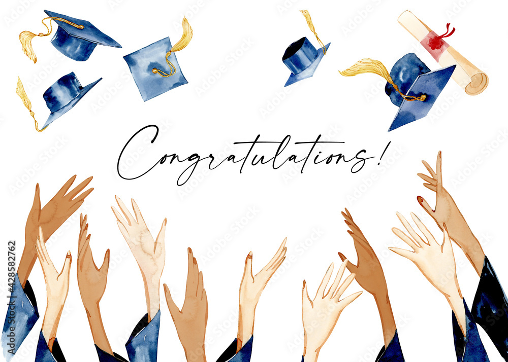 Graduation Clipart, Watercolor Graduation clip art. Grad cap, Diploma ...
