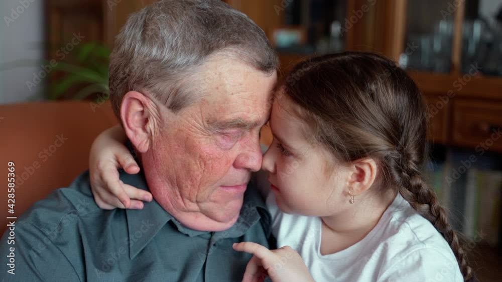 Two 2 age generations young 7s loving granddaughter or adult daughter ...