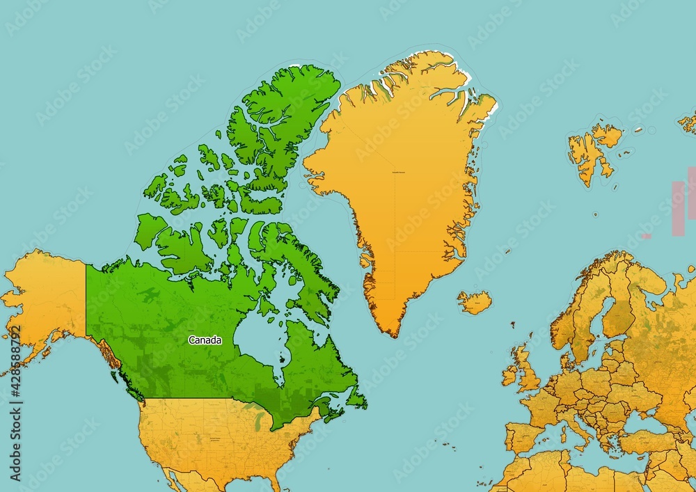 Canada map showing country highlighted in green color with rest of ...