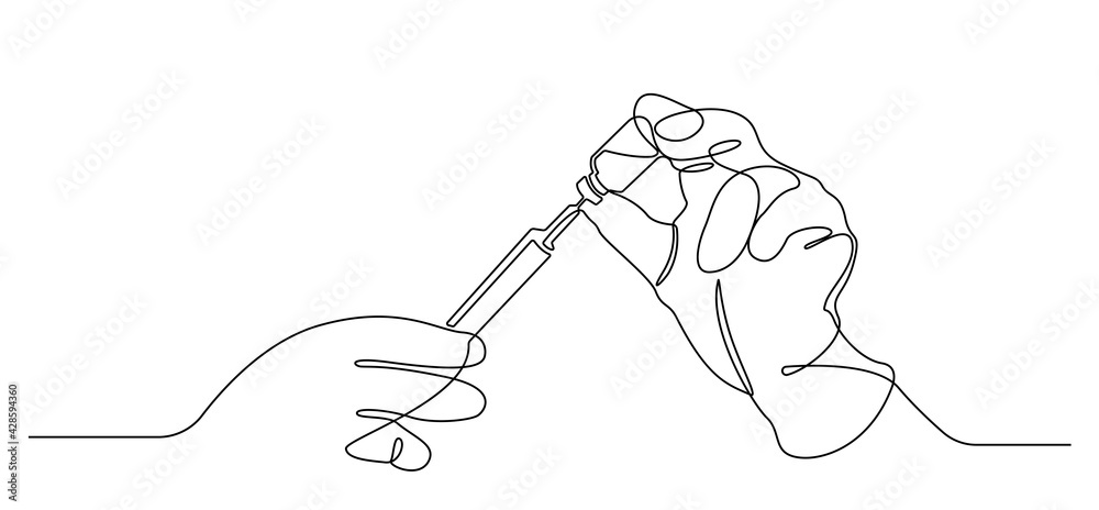 Continuous line drawing of vaccine Stock Vector | Adobe Stock