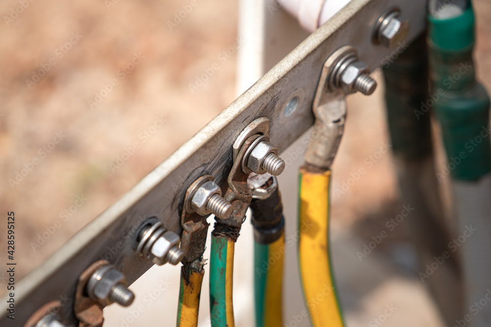 Electricity earthing ground pit station with many ground line connected ...