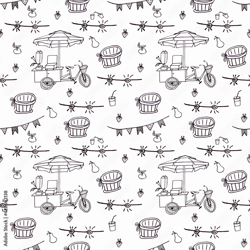 Seamless pattern design for street food festival,background . Hand ...