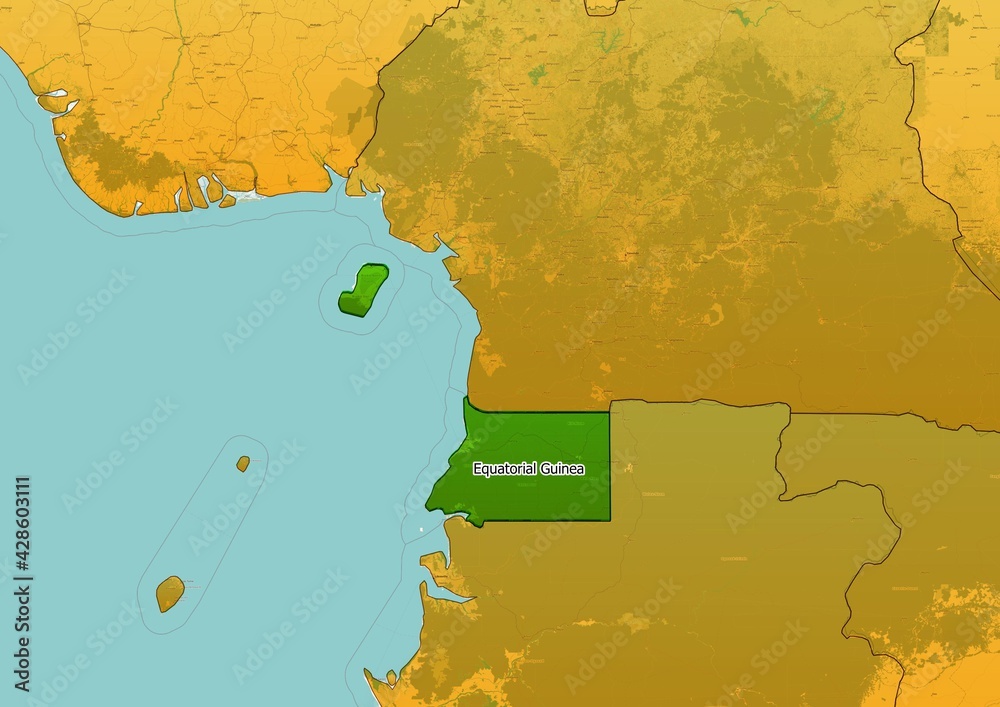 Equatorial Guinea map showing country highlighted in green color with ...