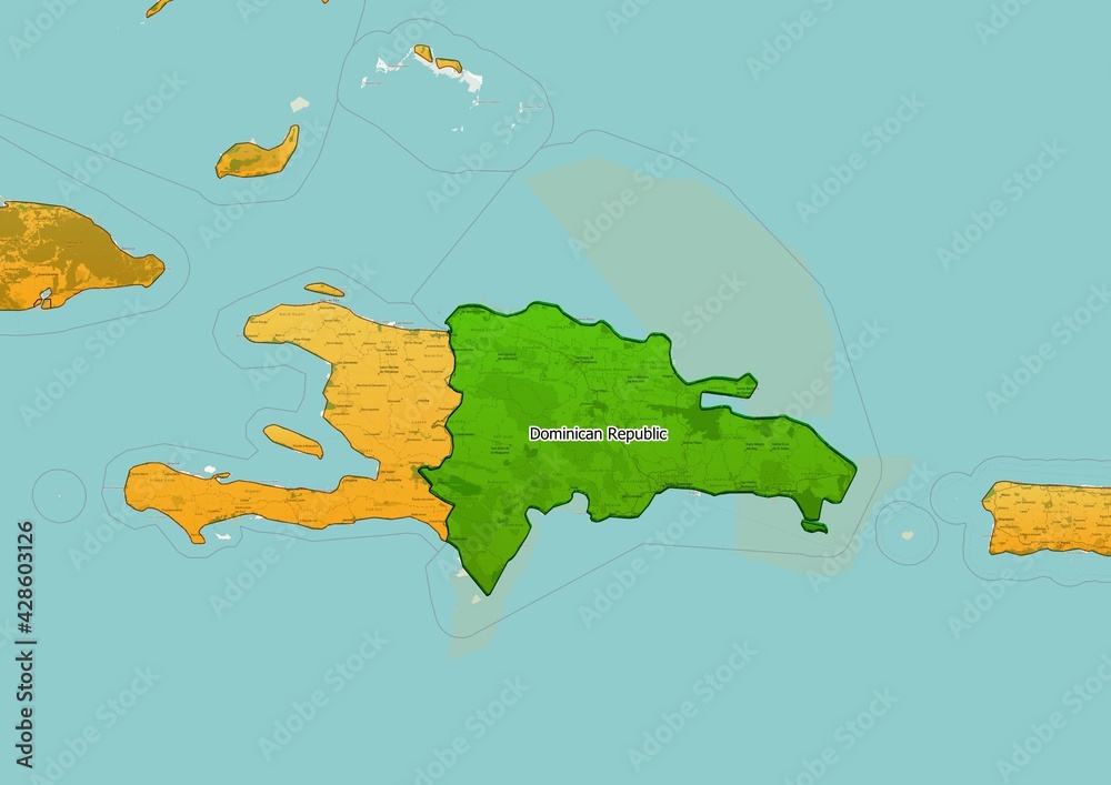 Ilustrace „Dominican Republic map showing country highlighted in green ...