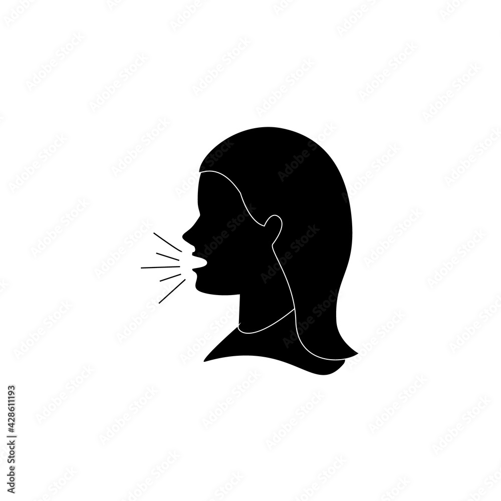 woman's speech on white background. symbol or vector of female head ...