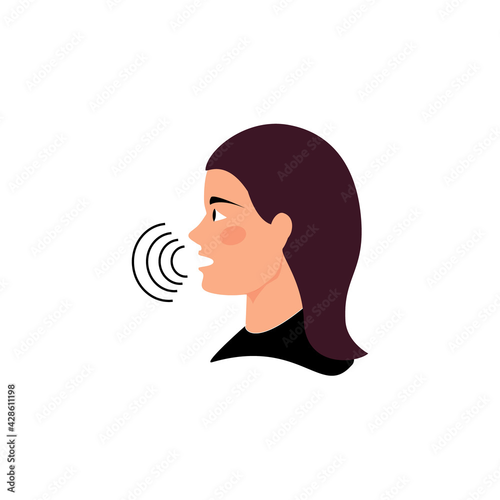 woman's speech on white background. symbol or vector of female head ...