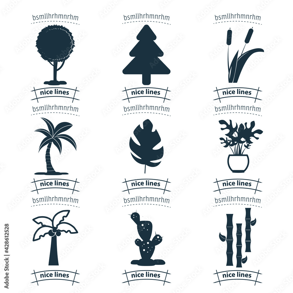 trees icon set with bamboo, tree, marijuana, leaf, palm Stock Vector ...