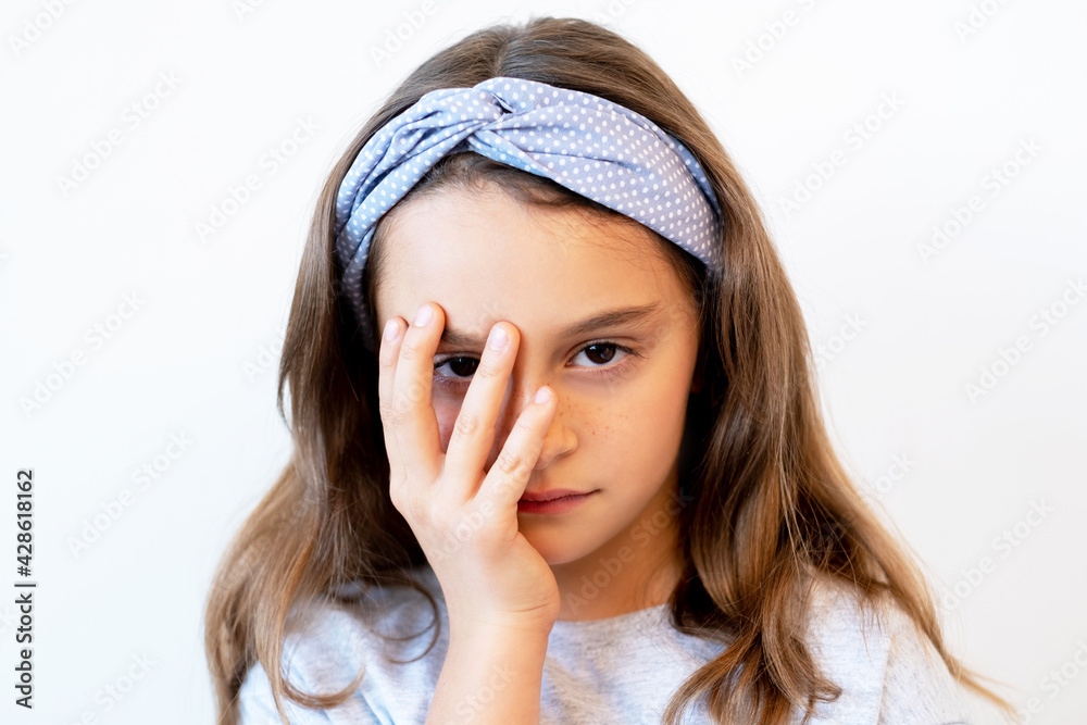 Disappointed child. Failure regret. Shame embarrassment. Portrait of ...