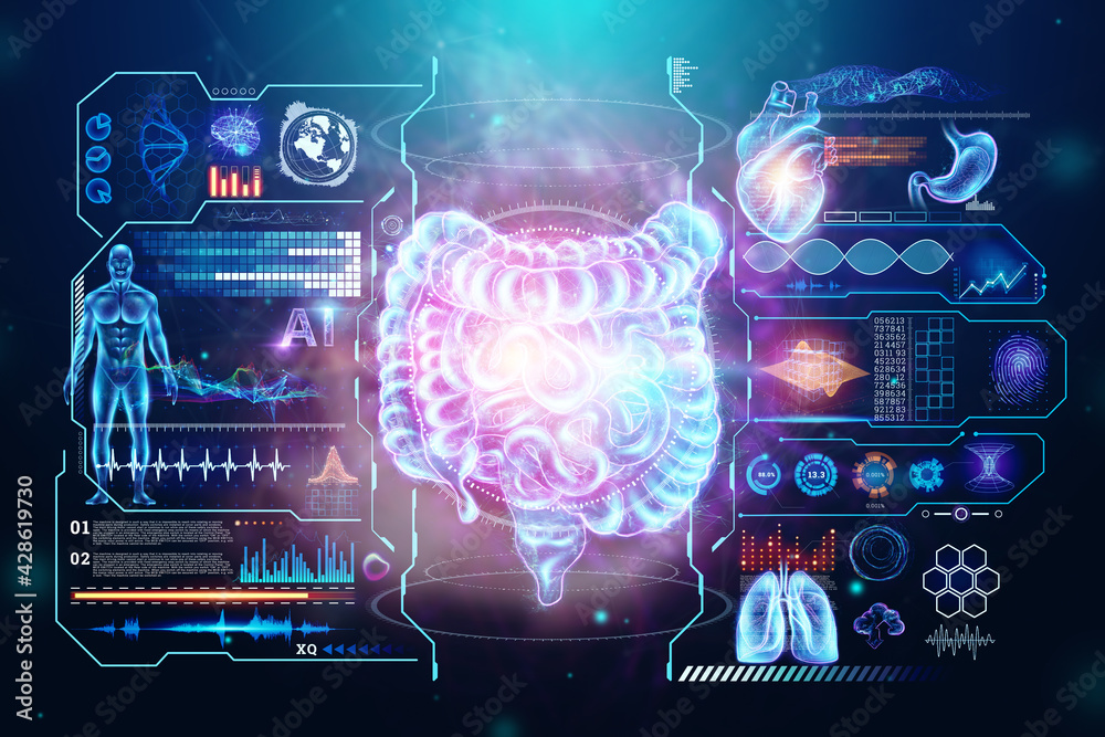 Bowel holographic projection scan with vital signs and medical data ...