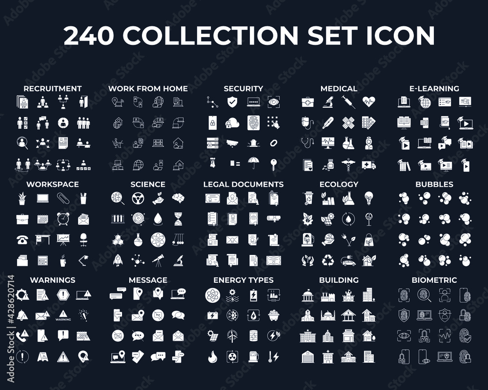240 modern thin line icons. High quality pictograms. Linear icons set ...