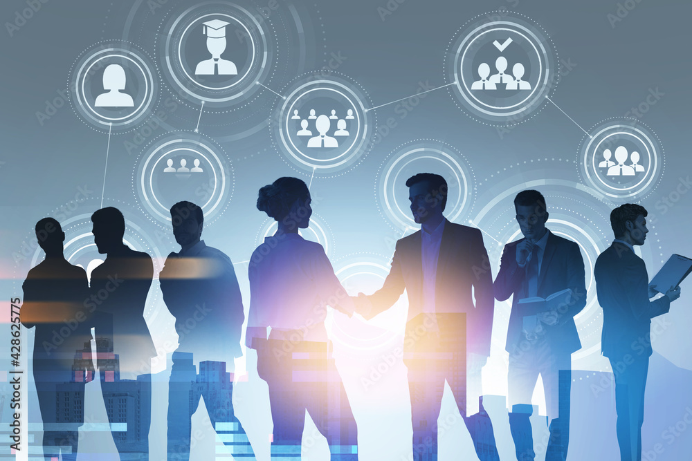 Colleagues working together to find new employees for the intern Stock ...